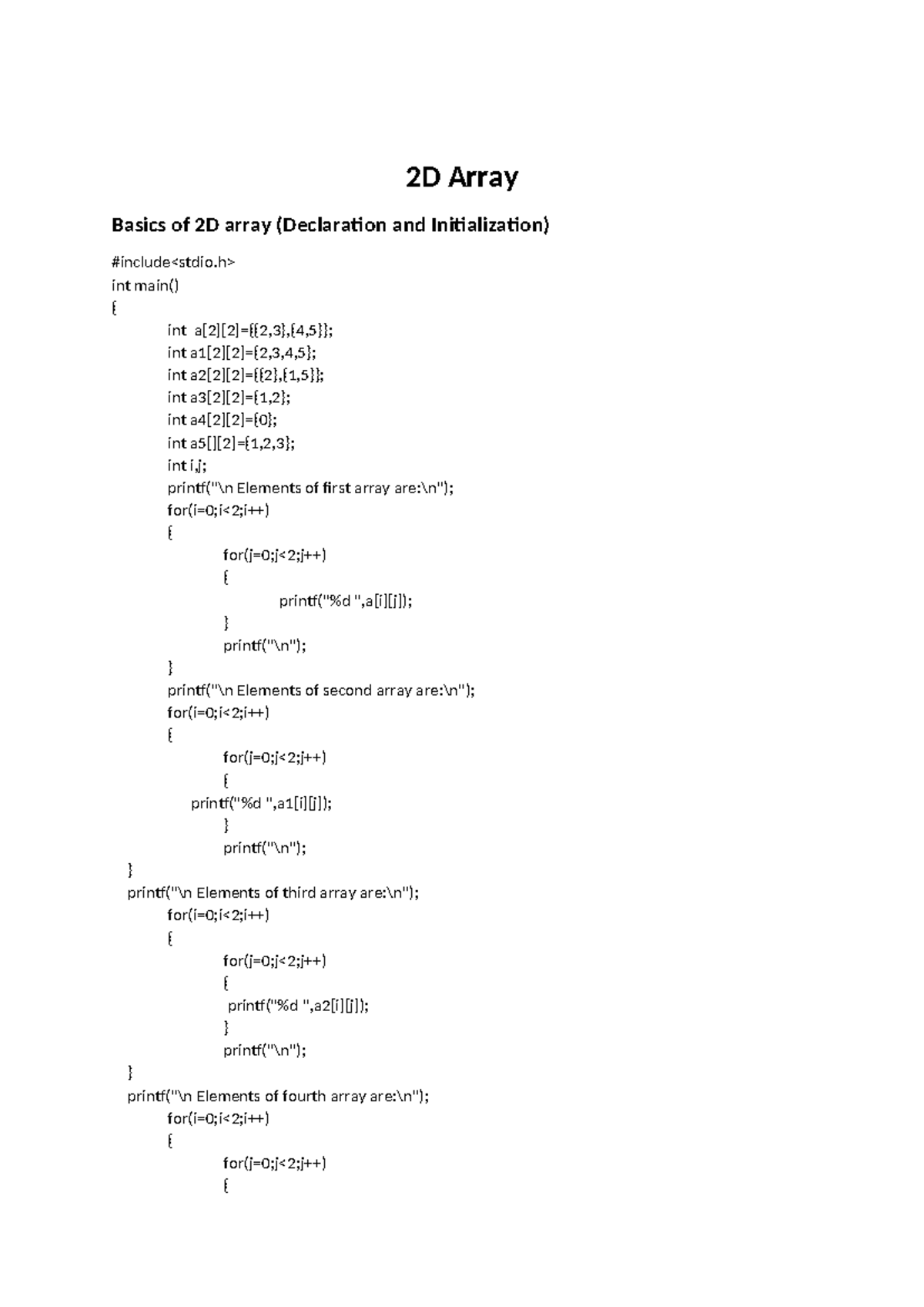 Programs Related To 2d Arrays 2d Array Basics Of 2d Array Declaration And Initialization 1233