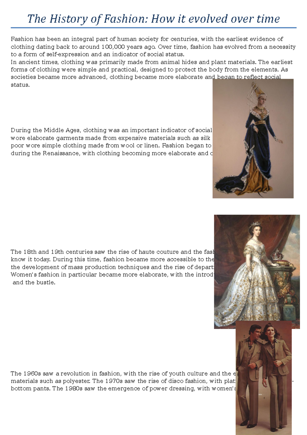 Article 4 - it is a blog - The History of Fashion: How it evolved over ...