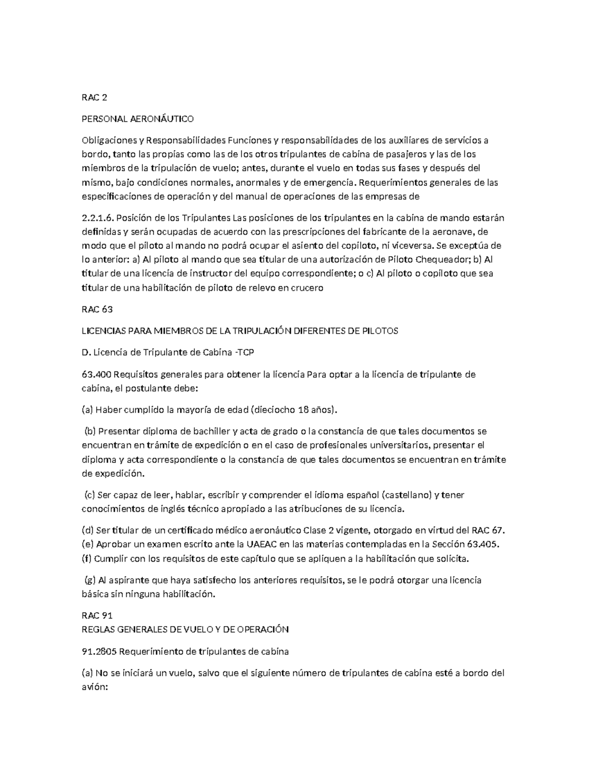 Taller del rac - Racs - RAC 2 PERSONAL AERONÁUTICO Obligaciones y ...