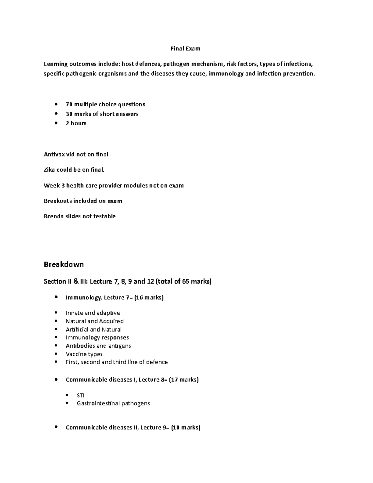 Exam breakdown Final Exam - Final Exam Learning outcomes include: host ...