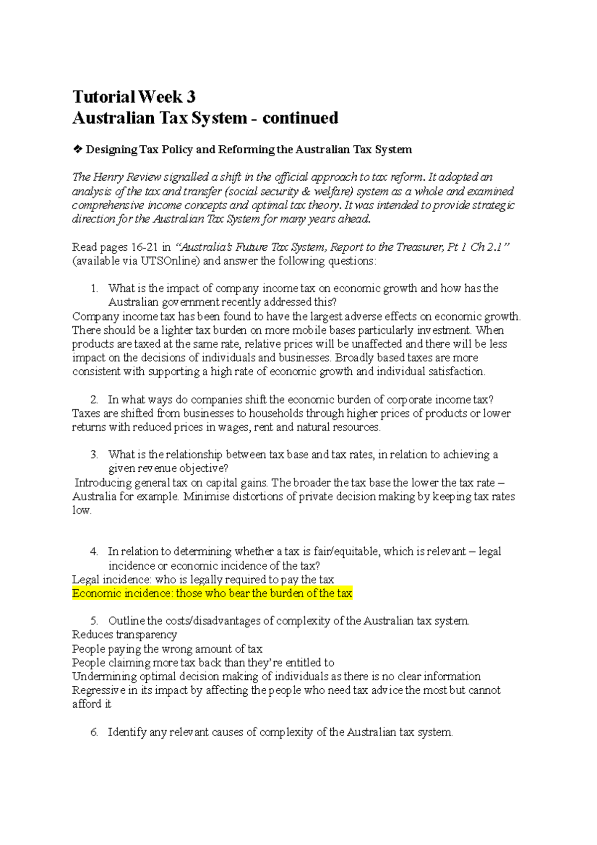 Tutorial 2 work - Tutorial Week 3 Australian Tax System - continued ...
