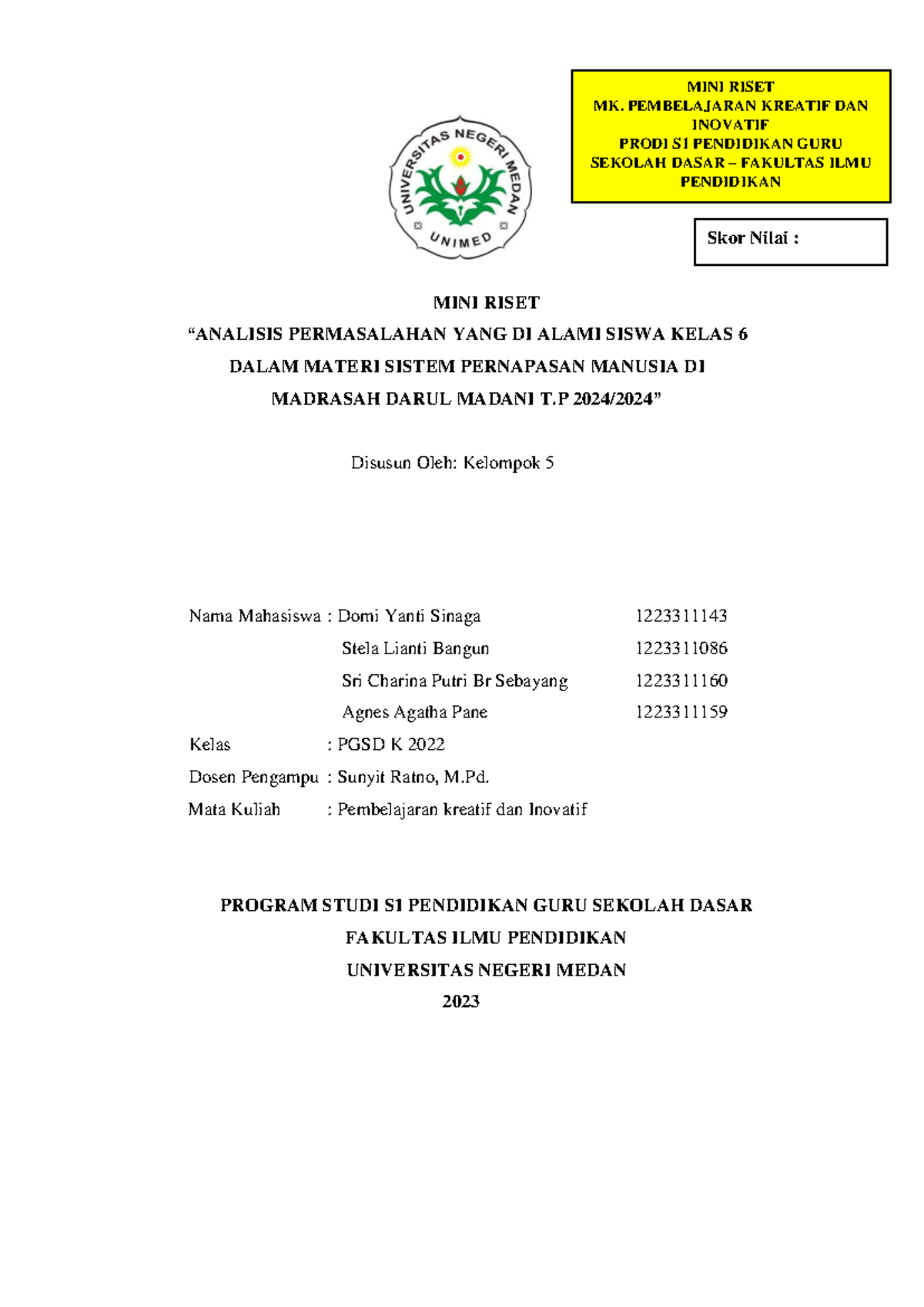 Mini Riset Kelompok 5 Pembelajaran kreatif - MINI RISET “ANALISIS ...