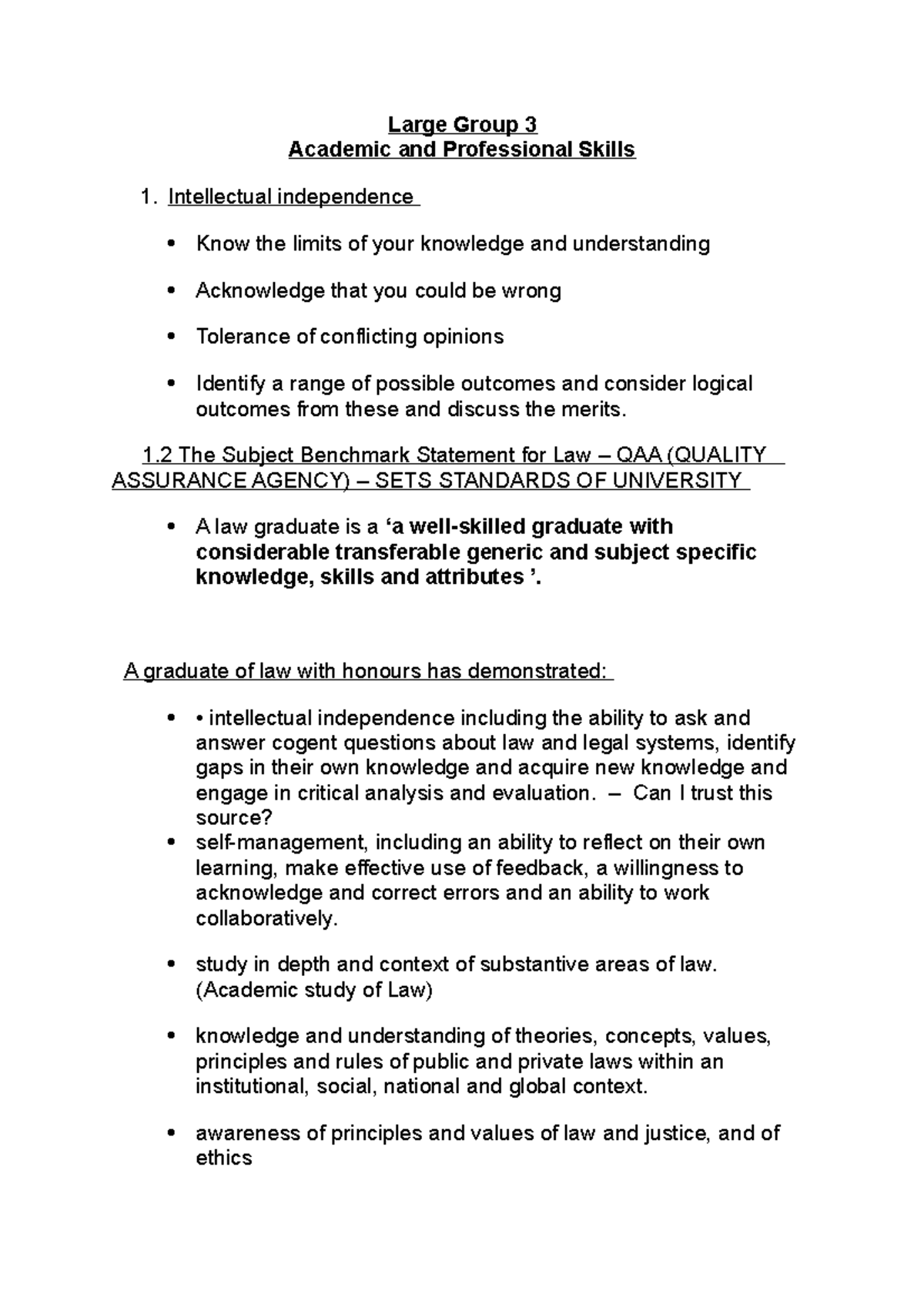 1. Intellectual independence - Large Group 3 Academic and Professional ...