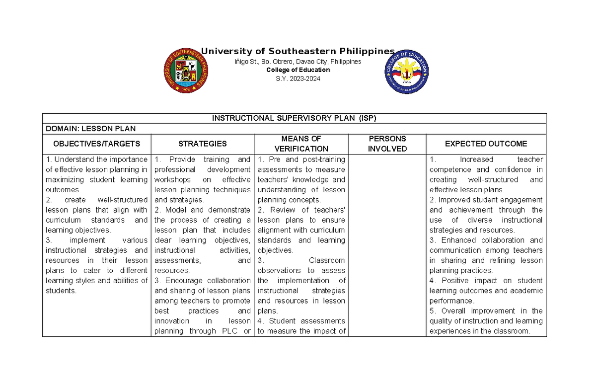 ISP-Format - University of Southeastern Philippines Iñigo St., Bo ...