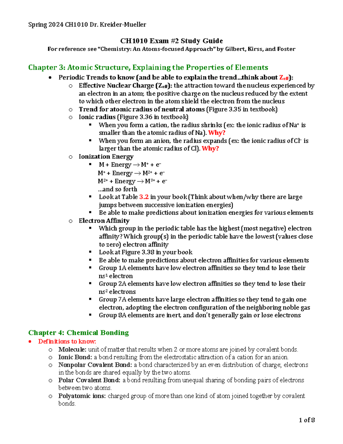 Study Guide CH 101 0 Exam 2 Spring 2024 - CH1010 Exam #2 Study Guide ...
