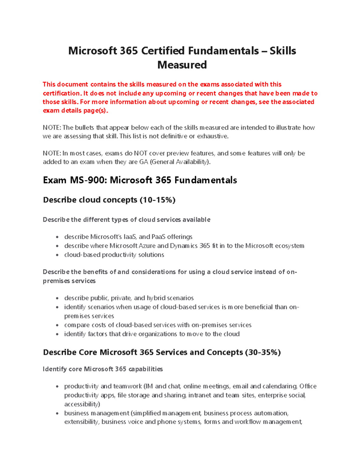 Microsoft 365 certified fundamentals skills measured - Microsoft 365 ...