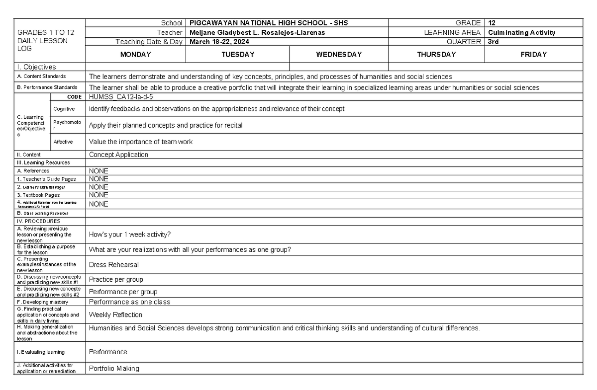 Week-7 - DLL - GRADES 1 TO 12 DAILY LESSON LOG School PIGCAWAYAN ...