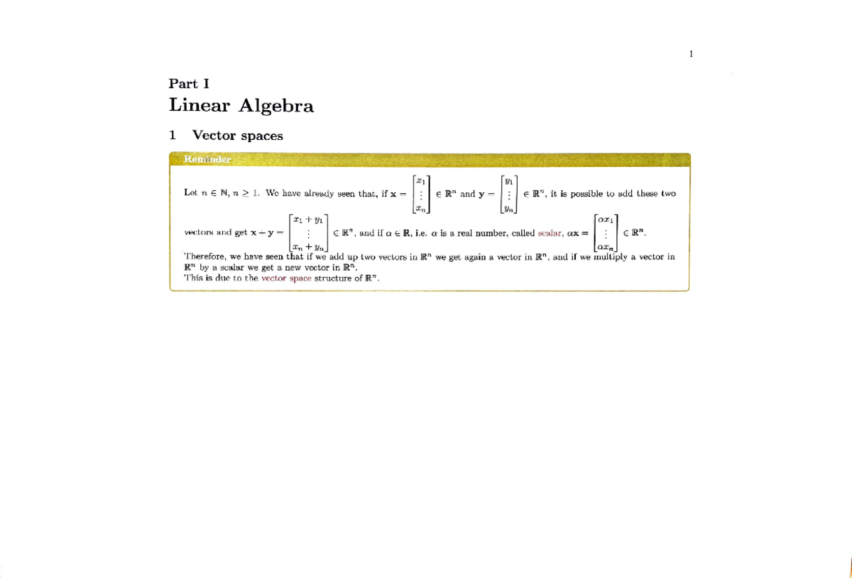 3-Vector Spaces+Matrices - Matematica 1 / Mathematics - Module 1 - Studocu