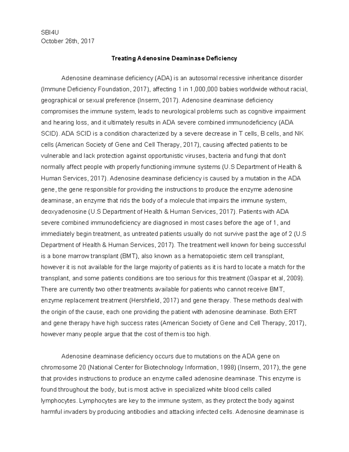 ADA Deficiency - Research Paper - SBI4U October 26th, 2017 Treating ...