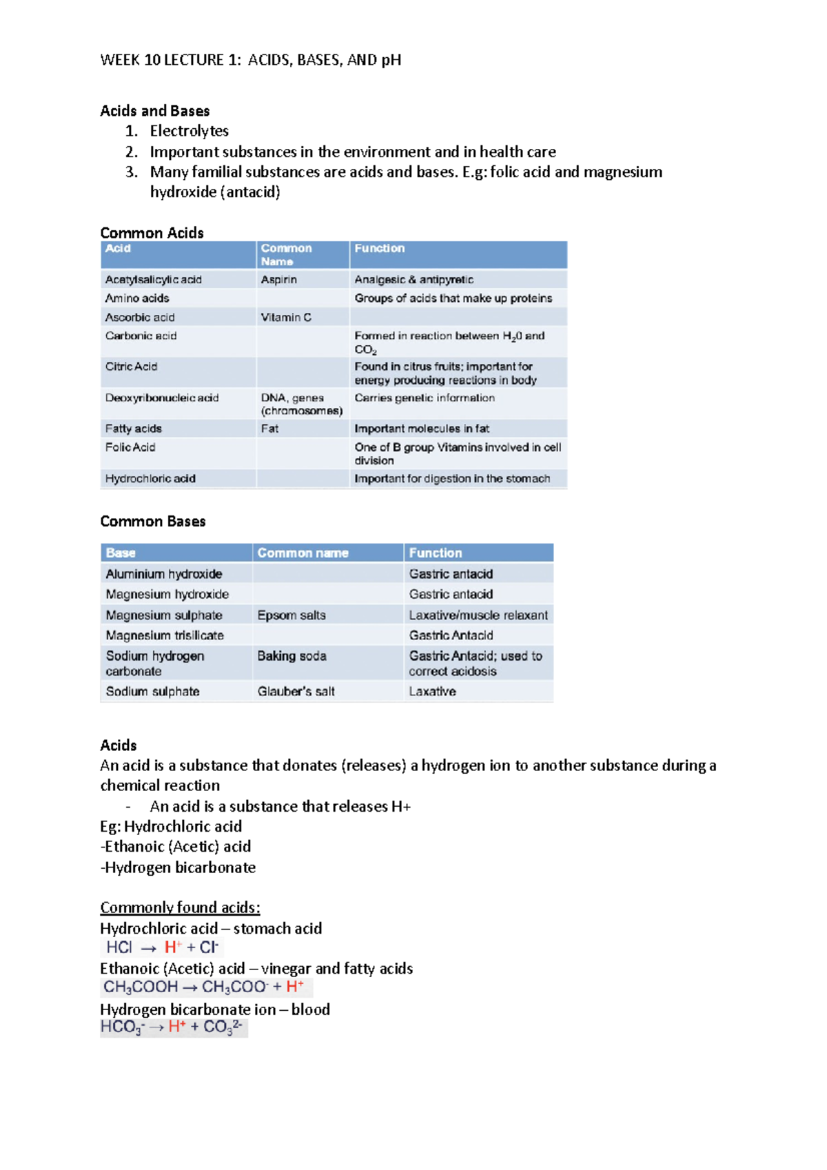 Acids, Bases, p H - Acids and Bases 1. Electrolytes 2. Important ...
