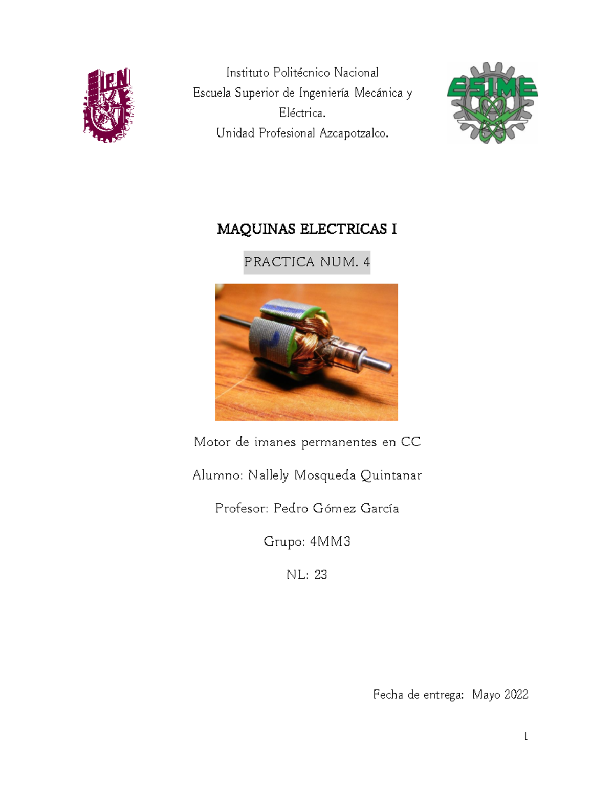 Maquinas electricas practica 4 - MAQUINAS ELECTRICAS I PRACTICA NUM. 4 Motor de imanes ...