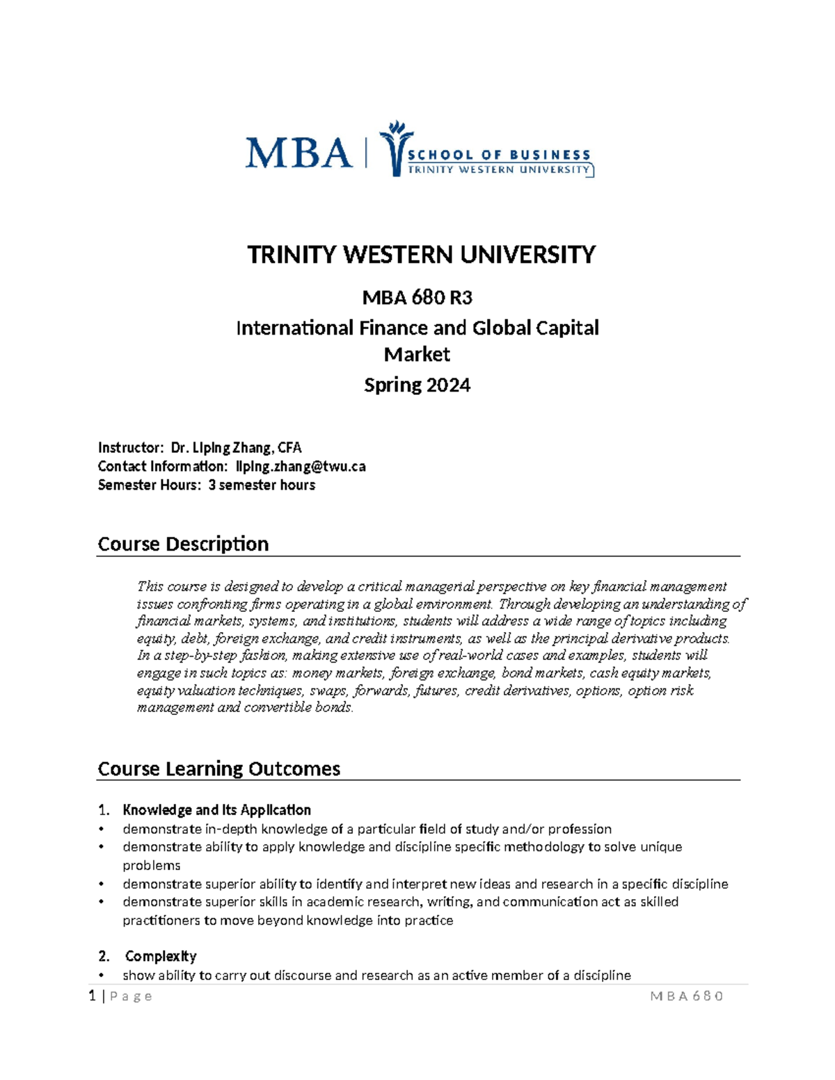 MBA680RSyllabus March 2024 - TRINITY WESTERN UNIVERSITY MBA 680 R ...