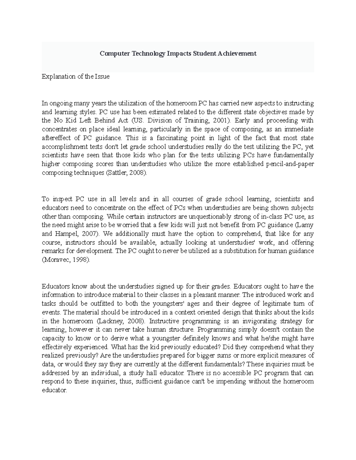 Computer Technology Impacts Student Achievement - Computer Technology ...