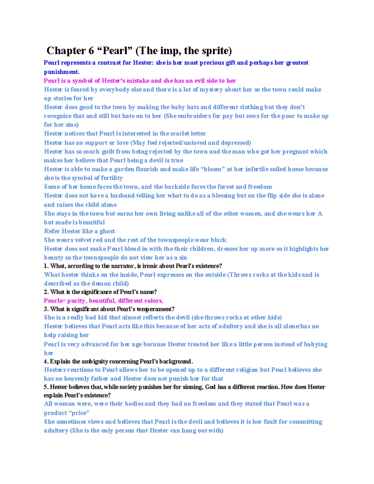 6-10 Scarlet Letter Block 1-2024- turtles - Chapter 6 “Pearl” (The imp ...