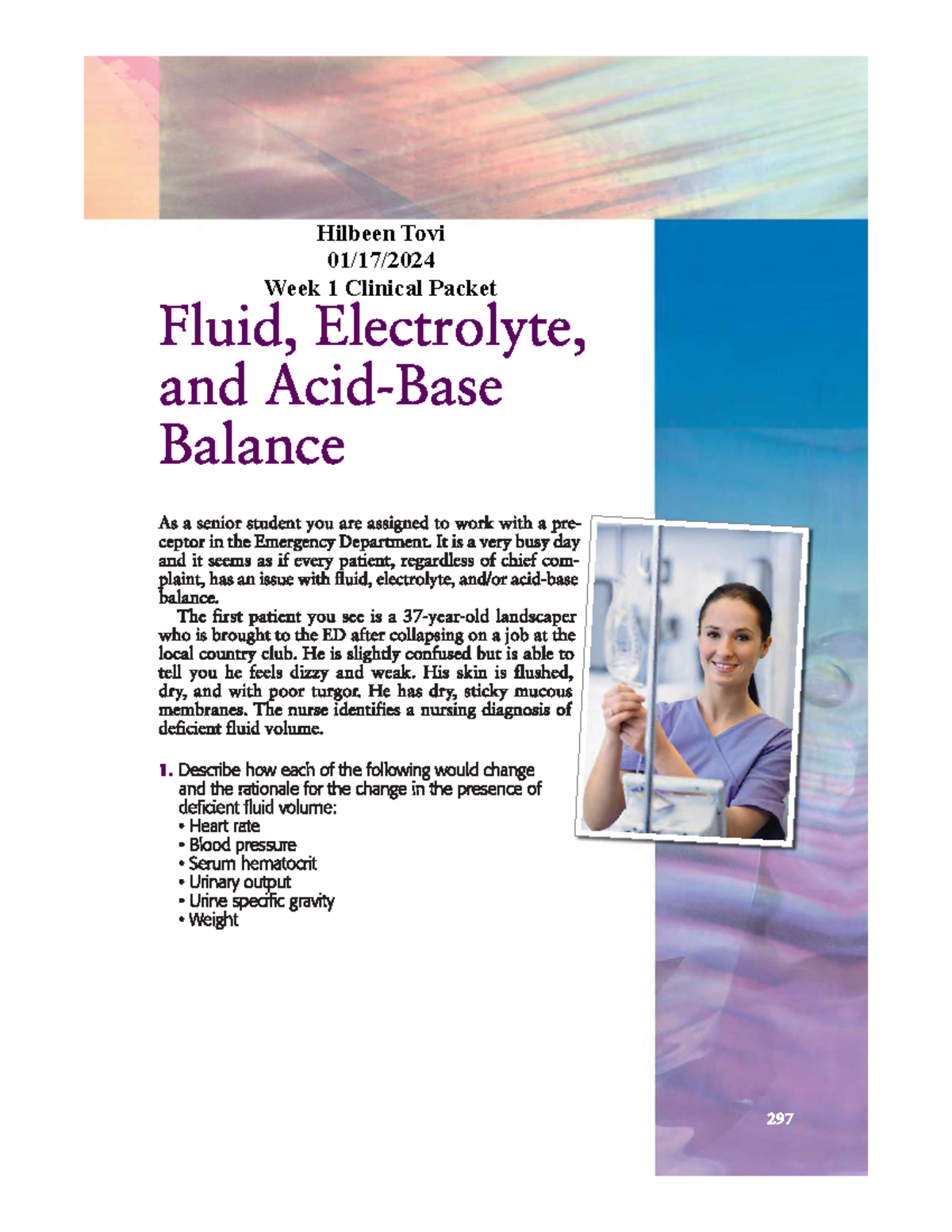 Fluid and Electrolyte case study - NUR 170 - Studocu
