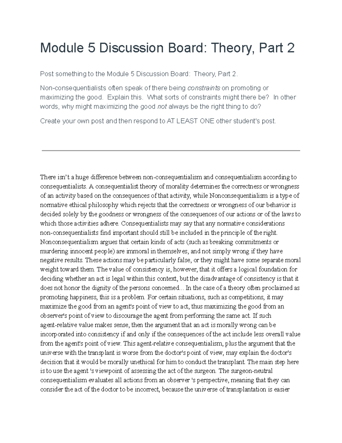 Module 5 Discussion Board Theory, Part 2 - Module 5 Discussion Board: Theory, Part 2 13 Post ...