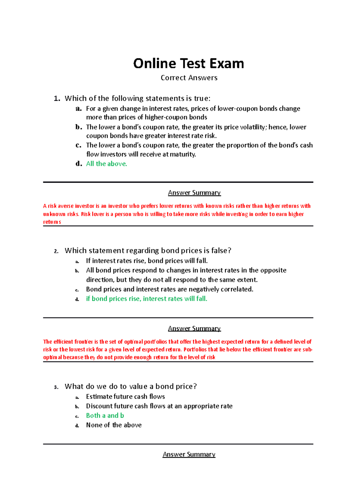 Online Test Exam - Working out - Online Test Exam Correct Answers 1 ...