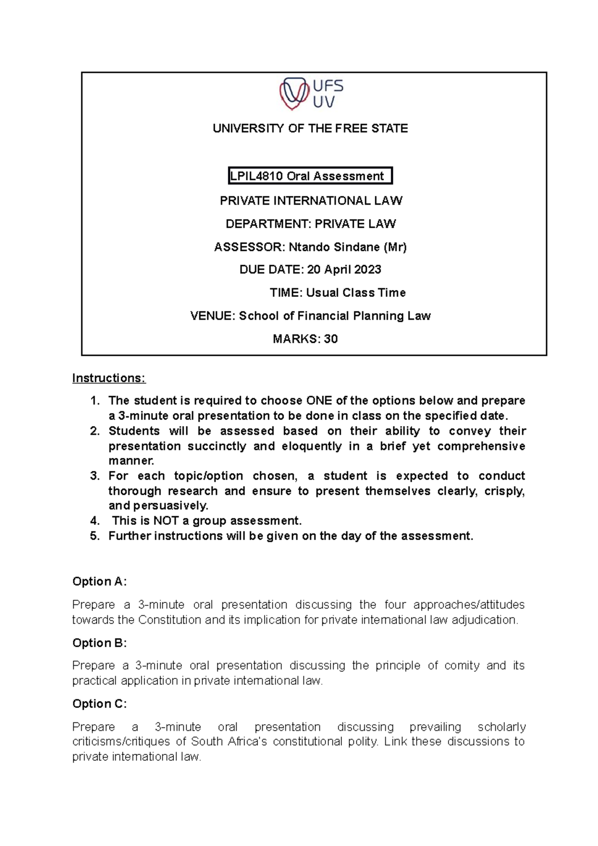 Oral Assesment 2023 - this is the list of topics for the oral ...