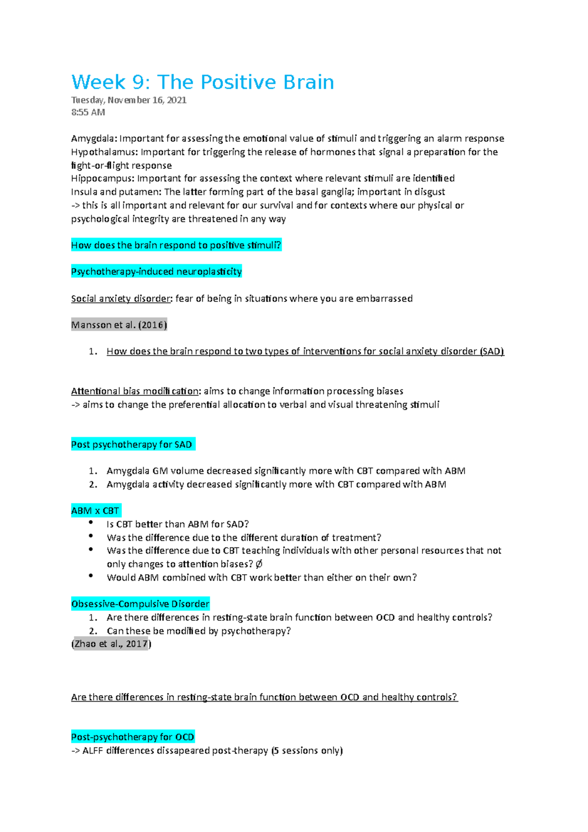 Week 9 The Positive Brain - Week 9: The Positive Brain Tuesday ...