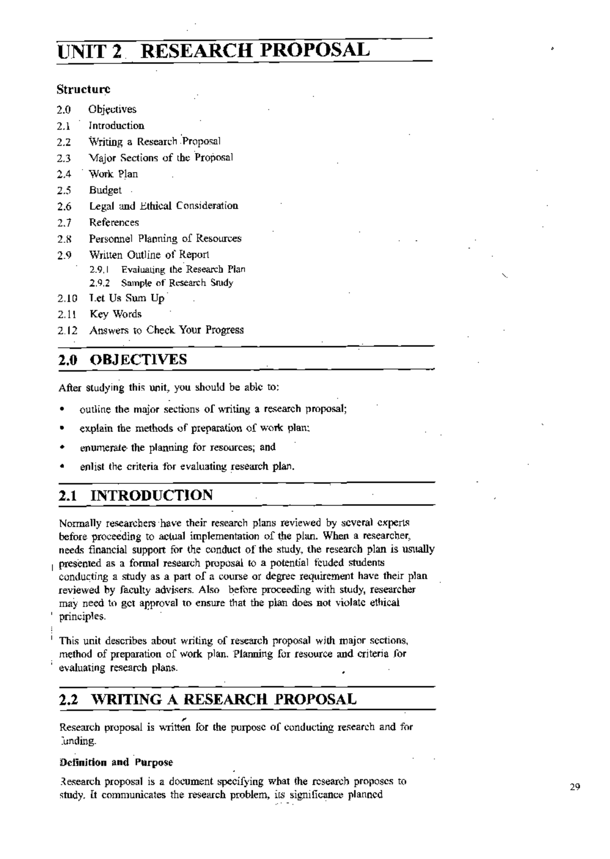 Research proposal - UNIT 2 RESEARCH PROPOSAL Structure Objectives ...