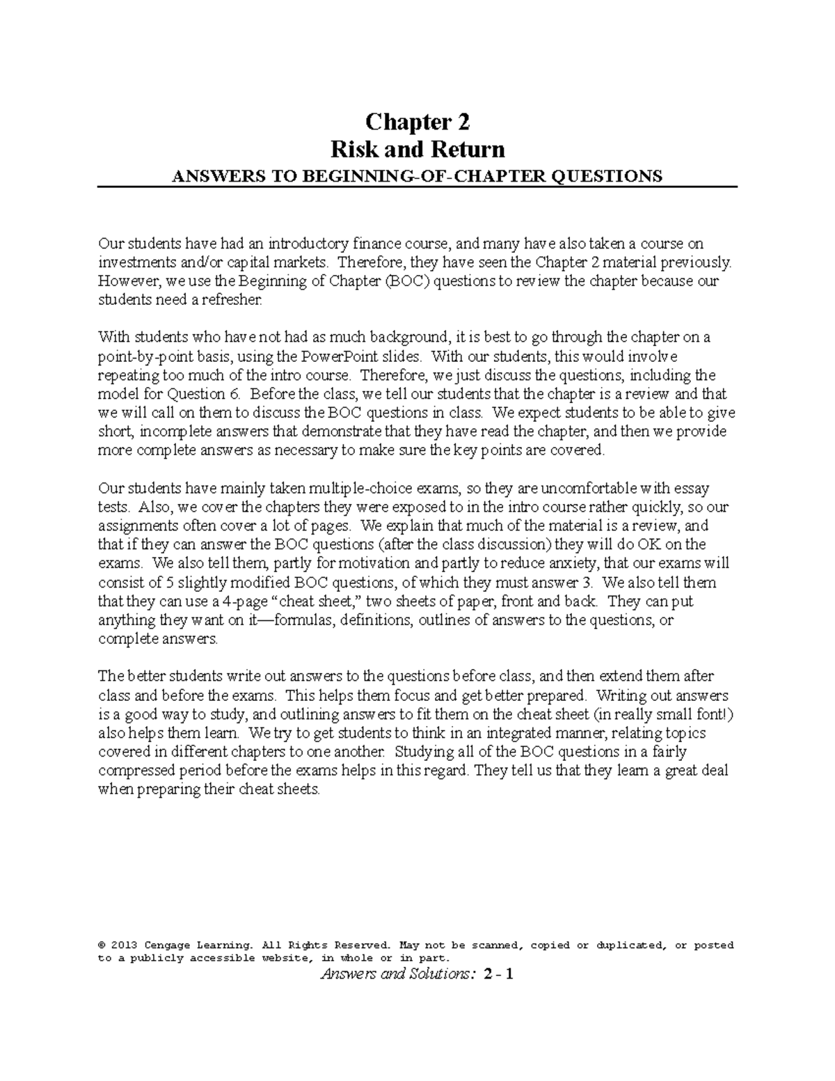 IFM11 SM Ch02 - Risk and Return - Chapter 2 Risk and Return ANSWERS TO ...