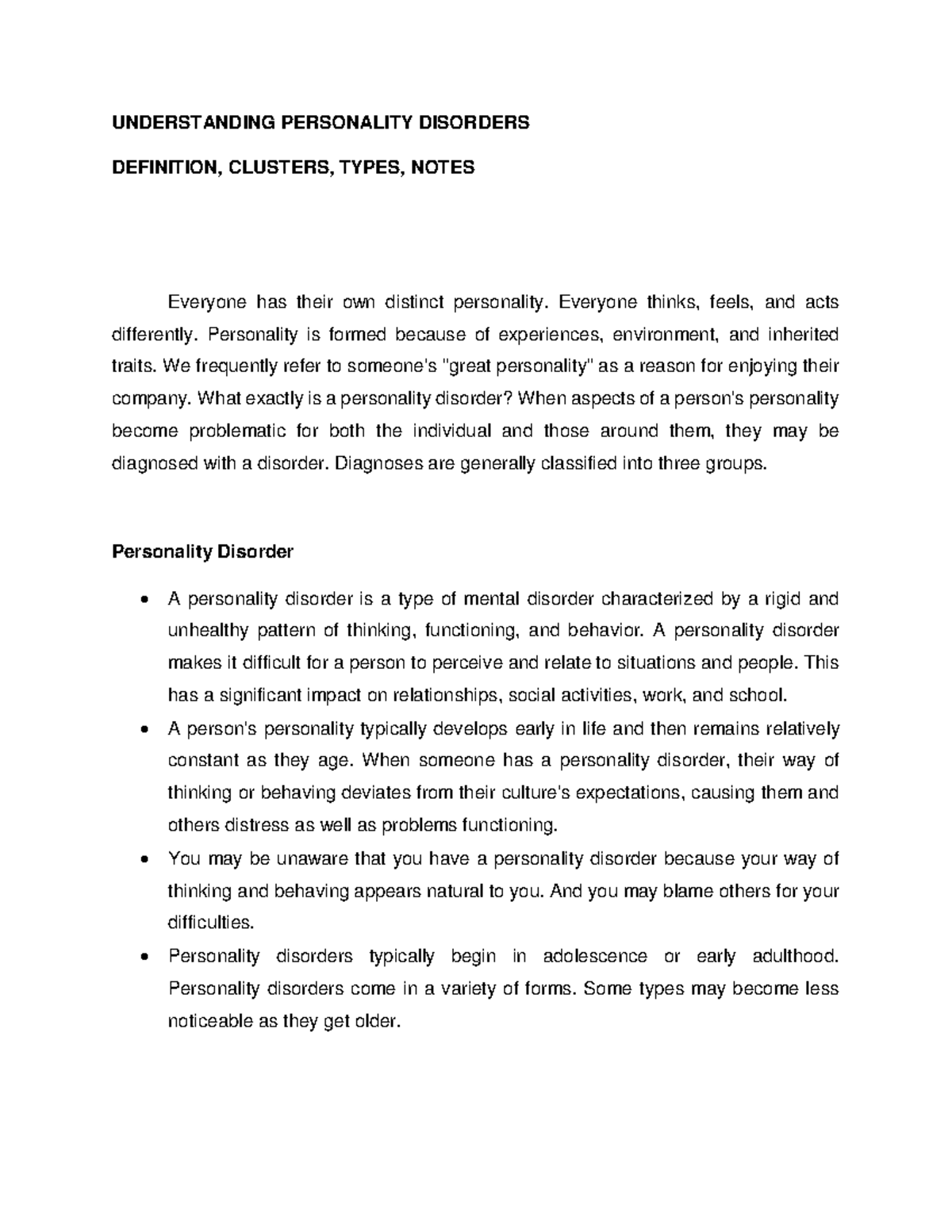 Understanding Personality Disorders - UNDERSTANDING PERSONALITY ...