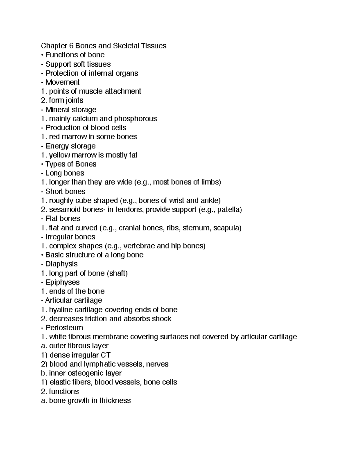 Anat 6 - bones anatomy class notes - Chapter 6 Bones and Skeletal ...