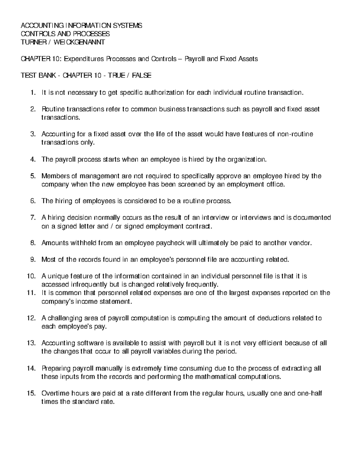 Test Bank With Answers of Accounting Information System by Turner ...