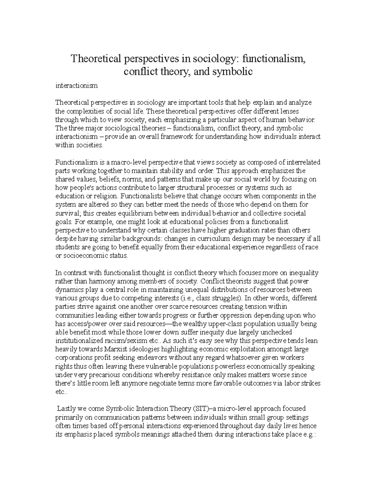 introductory sociology - Theoretical perspectives in sociology ...