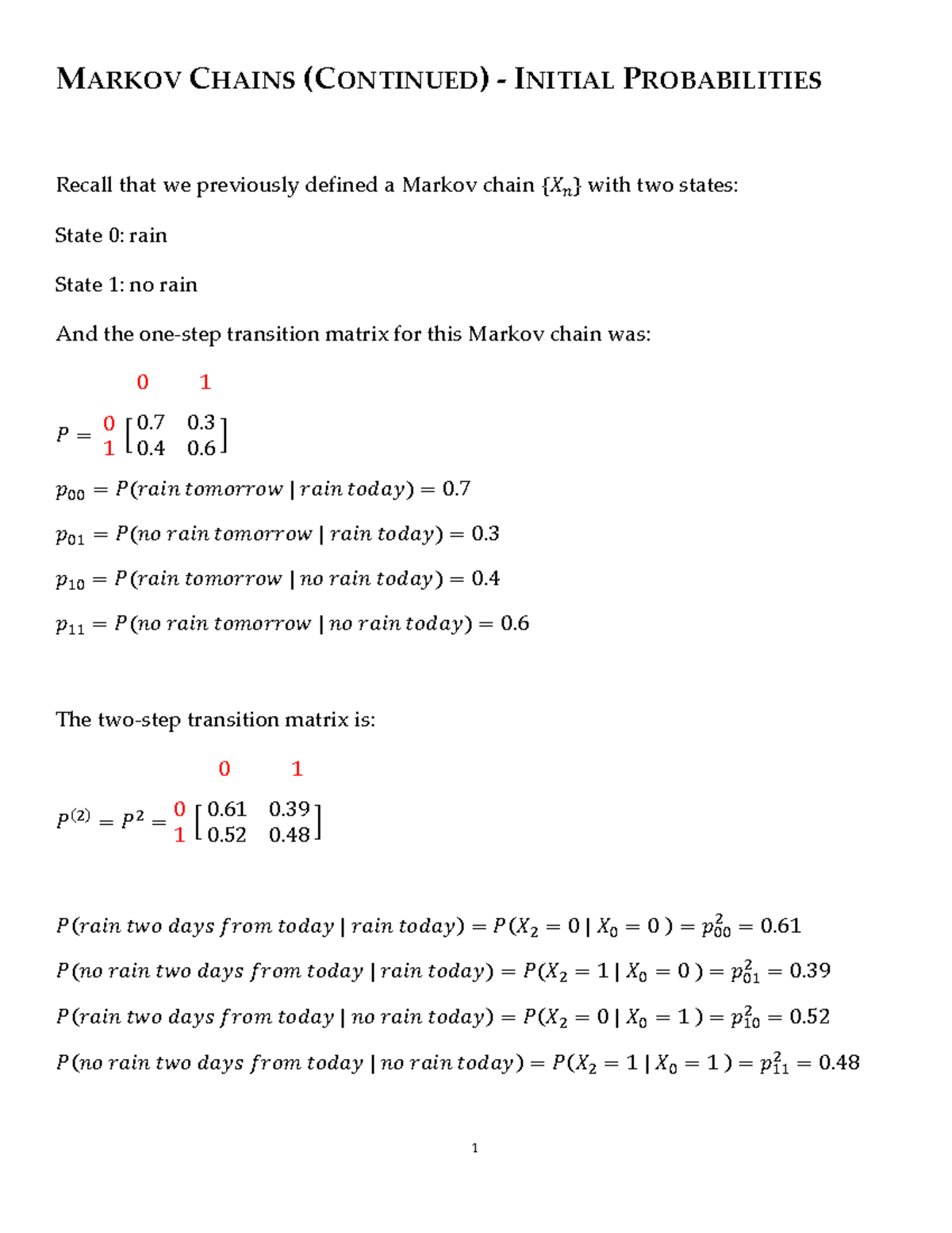 10-Markov Chains (Continued)-Initial Probabilities - MARKOV CHAINS ...