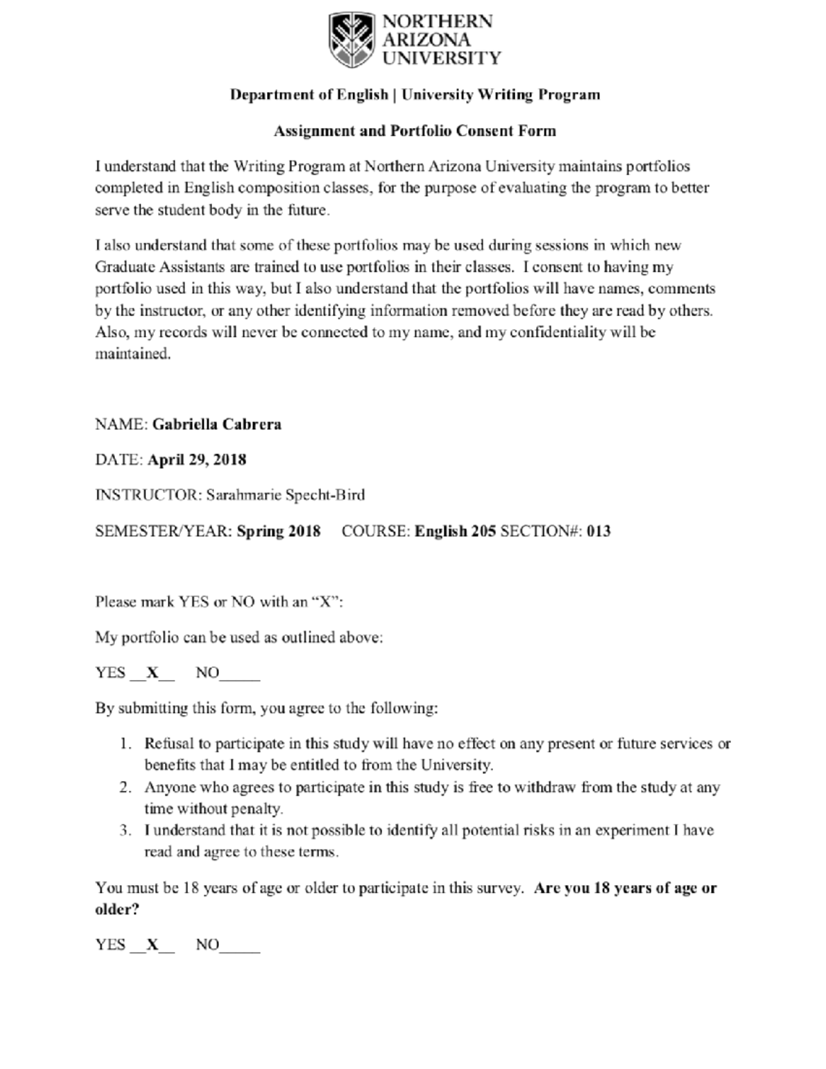 Final Writing Portfolio Spring 2018 - Gabriella Cabrera Gabriella ...