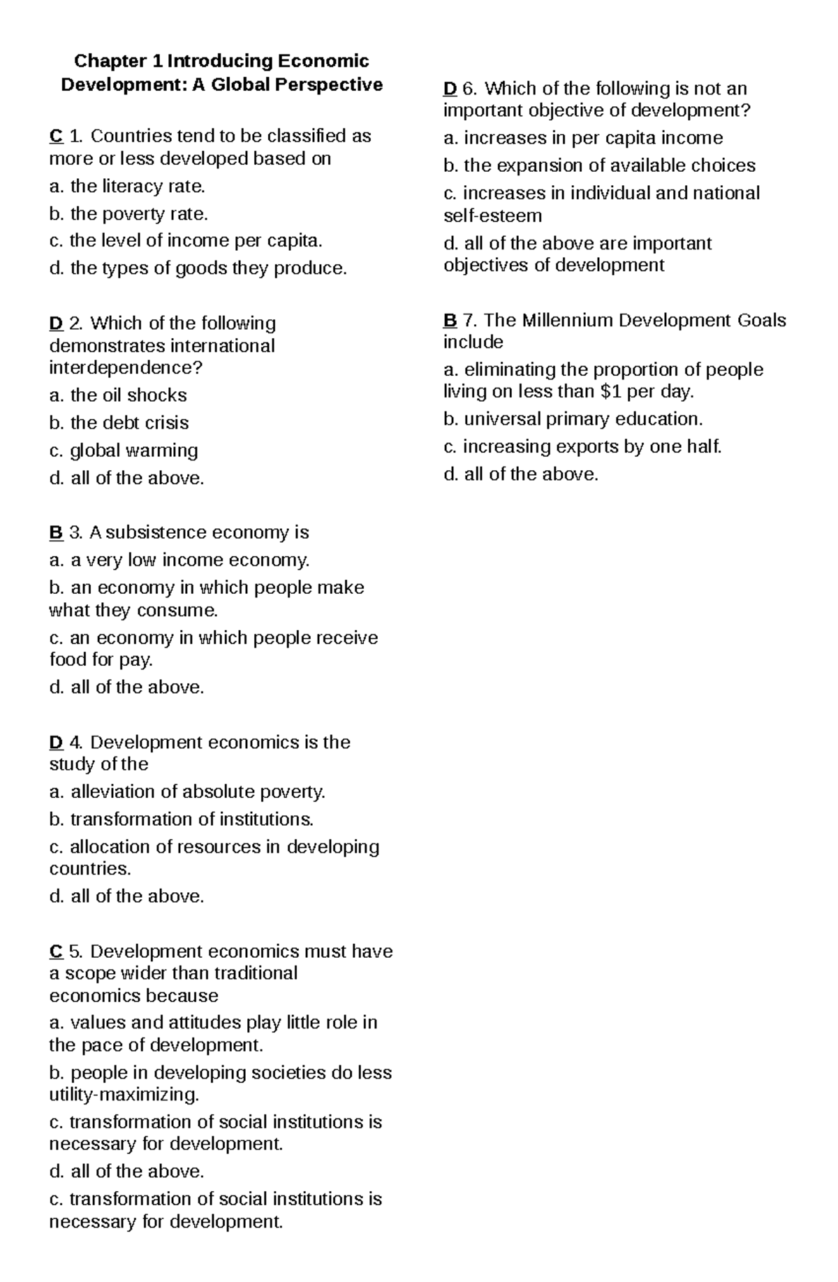 ECON mc.docx - Chapter 1 Introducing Economic Development: A Global ...