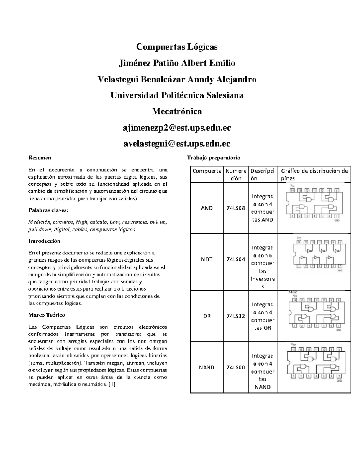 Informe 2 - Compuertas Lógicas Jiménez Patiño Albert Emilio Velastegui ...