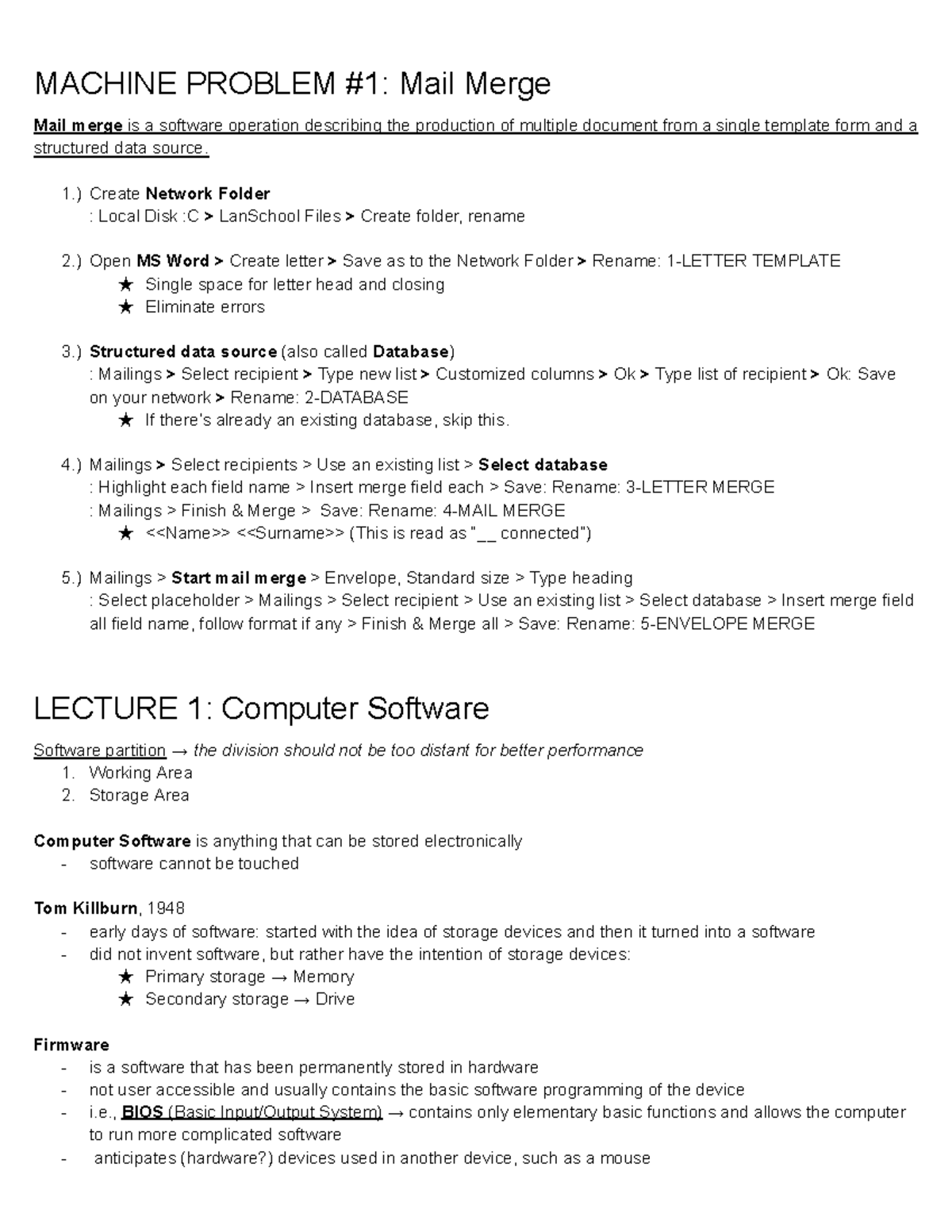 I.T. Excel - MACHINE PROBLEM #1: Mail Merge Mail merge is a software ...