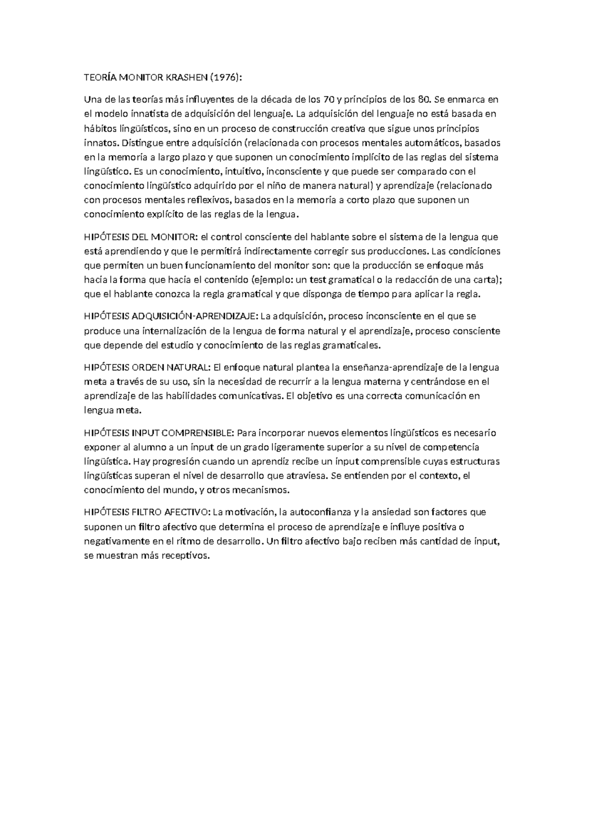 Teoría Monitor Krashen Y Teorías Ambientalistas - TEORÍA MONITOR ...