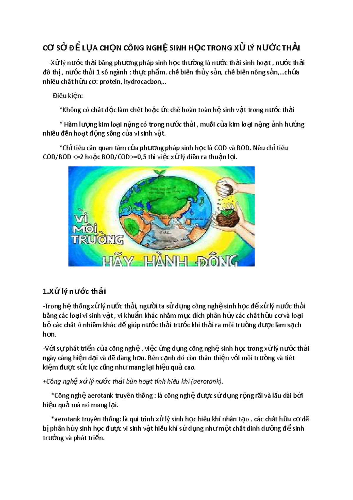ứng dụng sinh học trong xử lý nước thải - C Ơ S Ở Đ Ể L ỰA CH ỌN CÔNG NGH Ệ SINH H ỌC TRONG X Ử ...