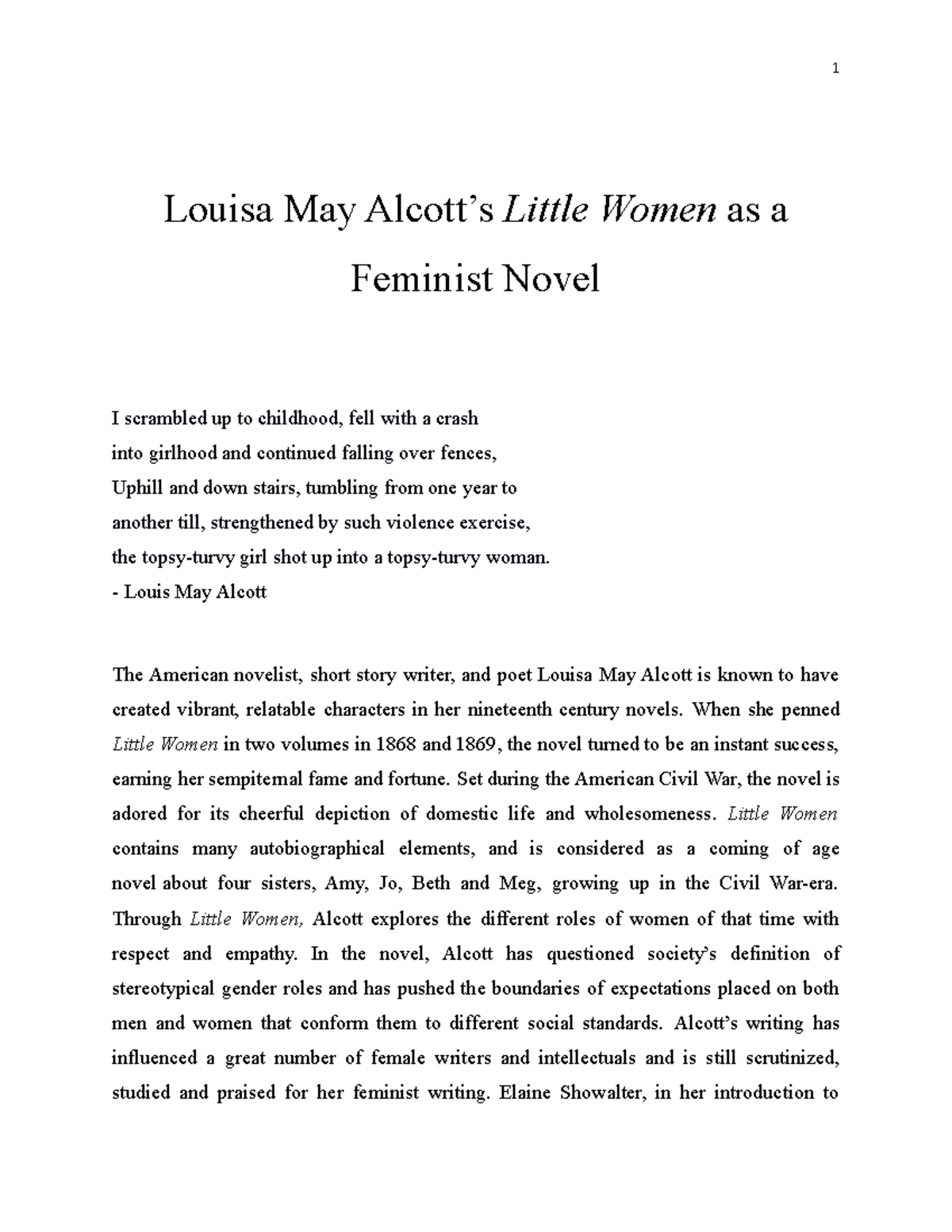 Louisa May Alcott’s 'Little Women' as a Feminist Novel - Louisa May ...