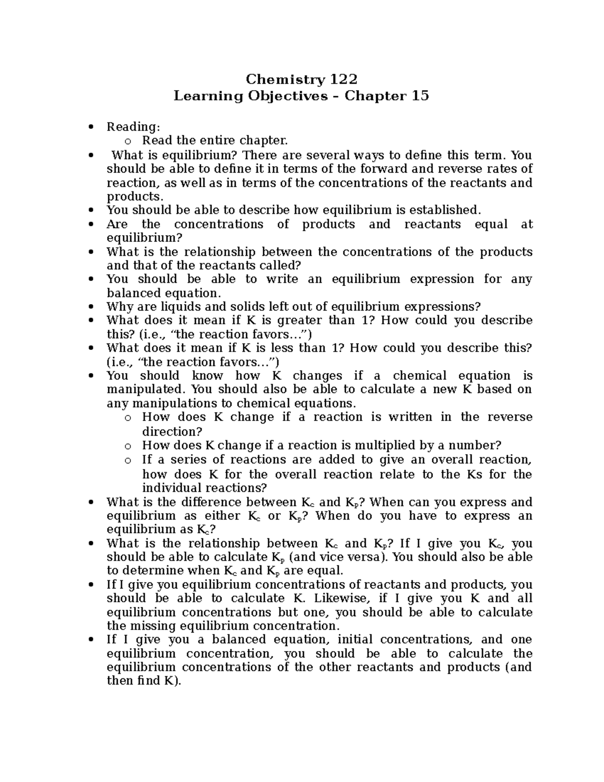 Chem122 learning objectives ch 15 - Chemistry 122 Learning Objectives ...