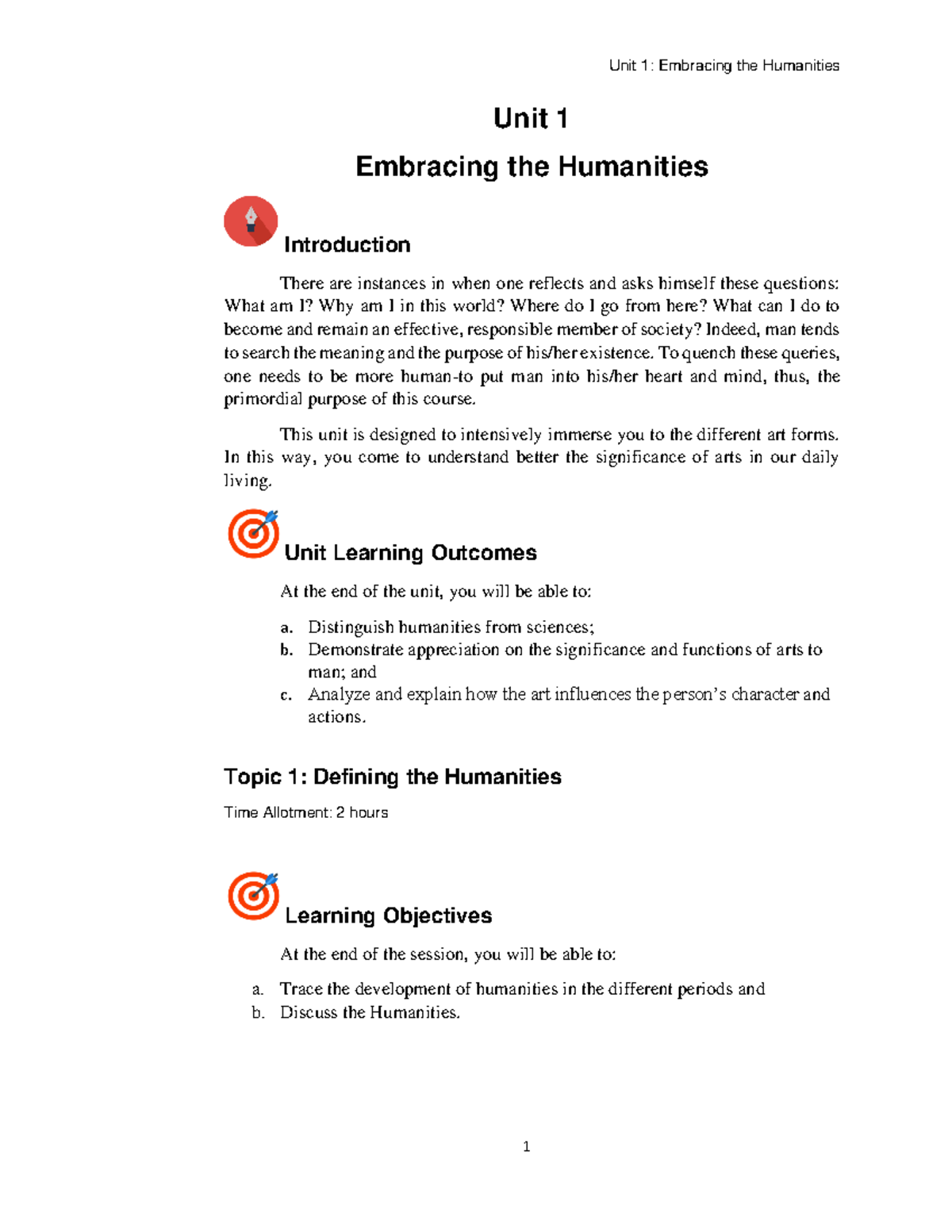 Unit 1 Embracing the Humanities - Unit 1 Embracing the Humanities ...