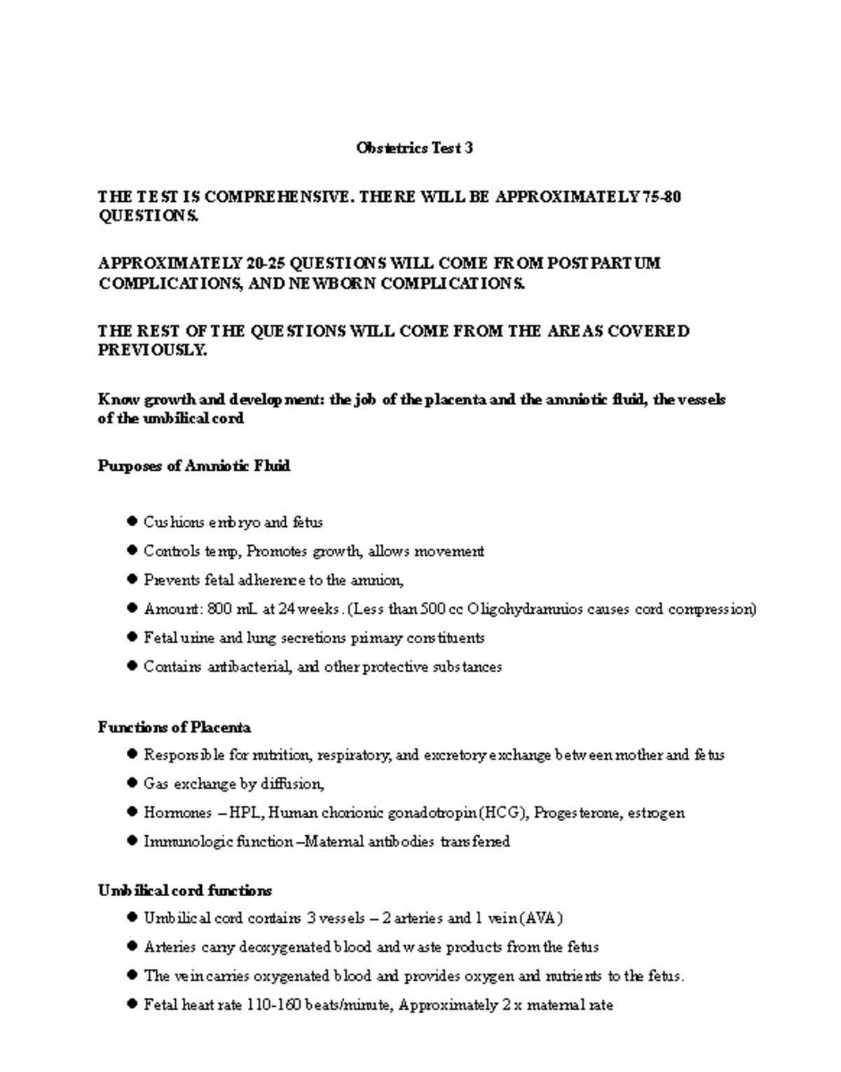 Obstetrics Test 3 - Exam 3 tomlinson - Obstetrics Test 3 THE TEST IS ...