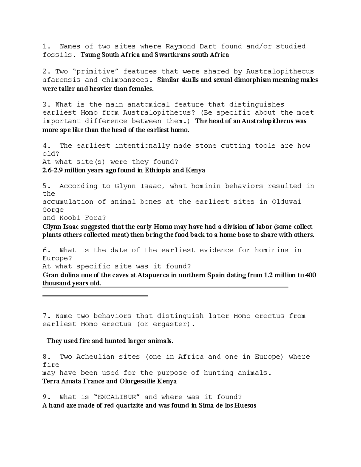 Stu dox 2 - important - Names of two sites where Raymond Dart found and ...