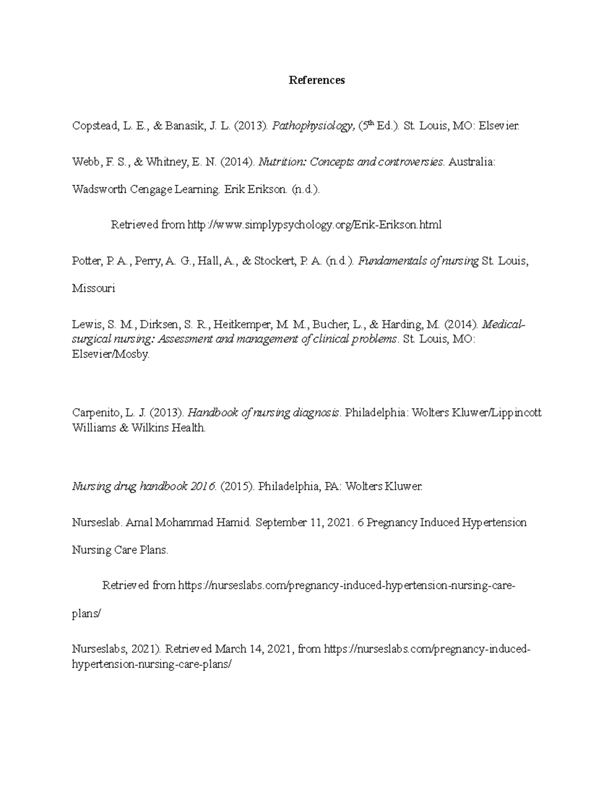 Concept map Final references - References Copstead, L. E., Banasik, J ...