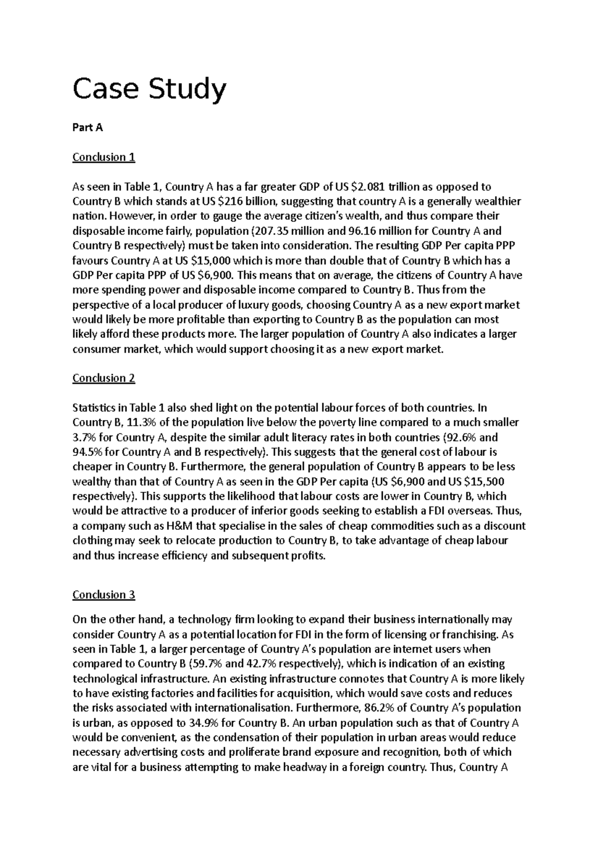 Assessment Item One - Case Study Part A Conclusion 1 As seen in Table 1 ...