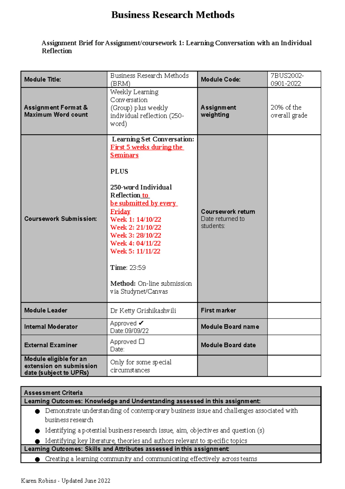 BRM Assessment 1 Brief KG-1 1139536529 - Assignment Brief for ...