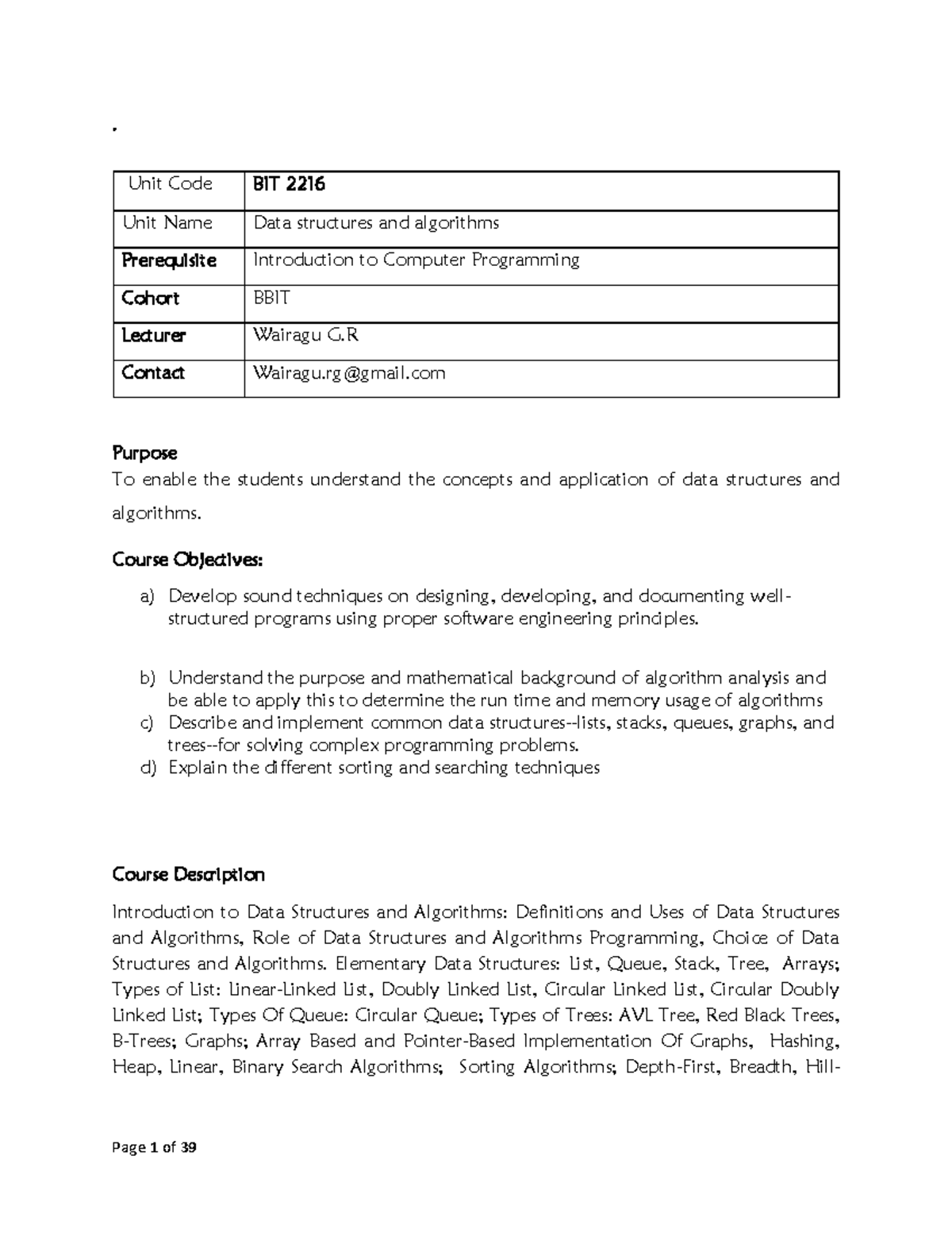 MMU BBIT Summary Notes 240910 224812 - . Unit Code BIT 2216 Unit Name ...