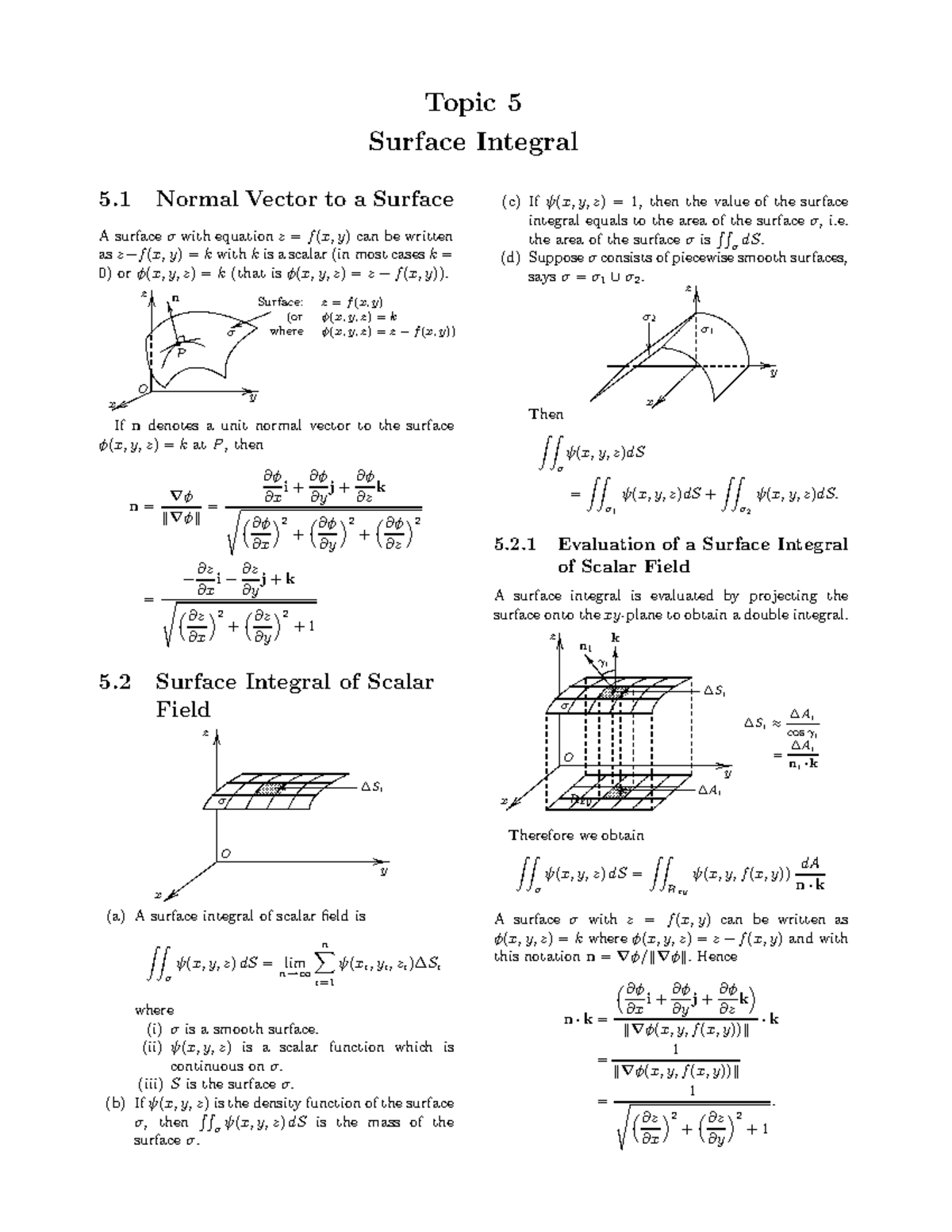 Topic 5 - Surface Integral - Topic 5 Surface Integral 5 Normal Vector ...