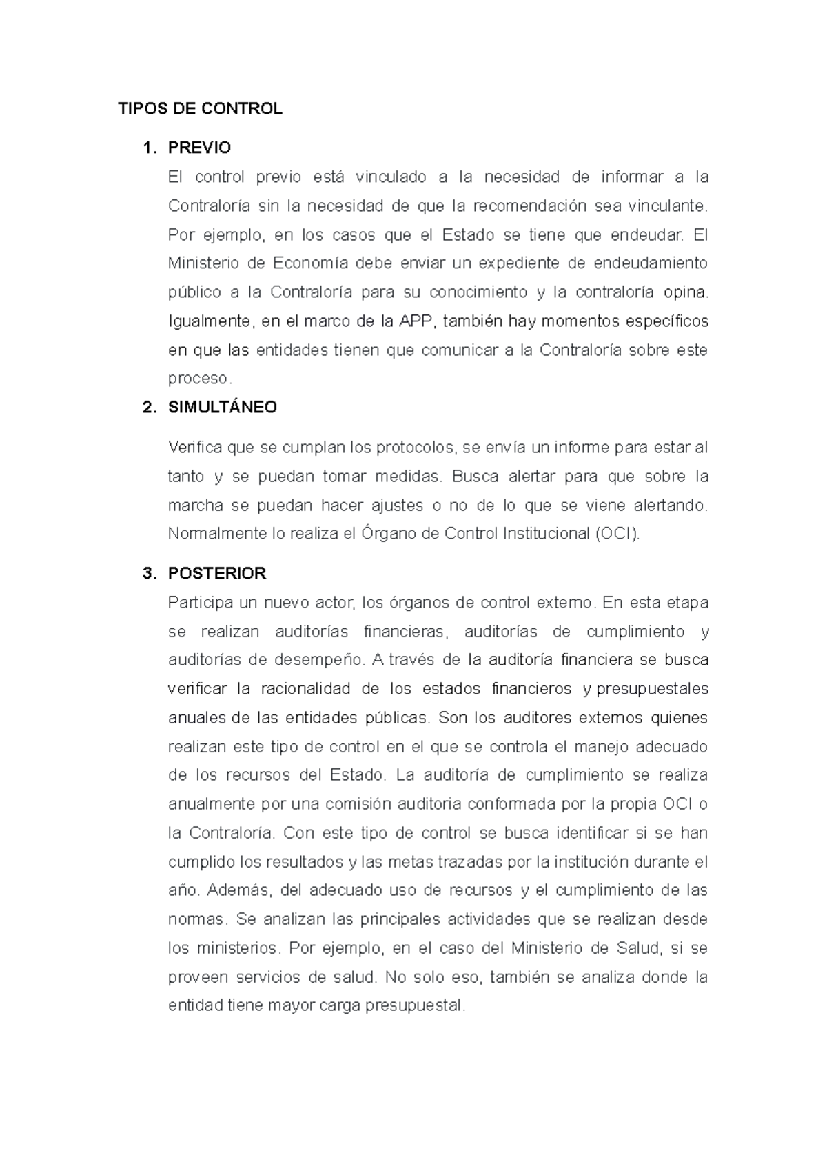 Transparencia - TIPOS DE CONTROL - TIPOS DE CONTROL 1. PREVIO El control previo está vinculado a ...