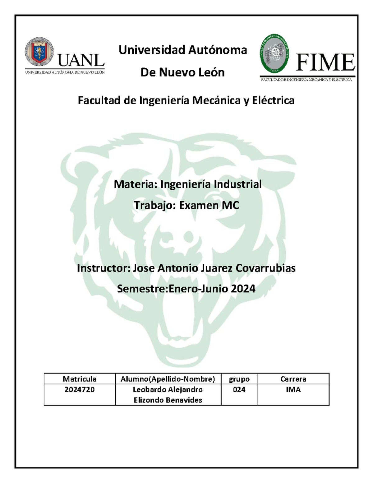 Examen MC Ing Industrial - Matricula Alumno(Apellido-Nombre) grupo ...