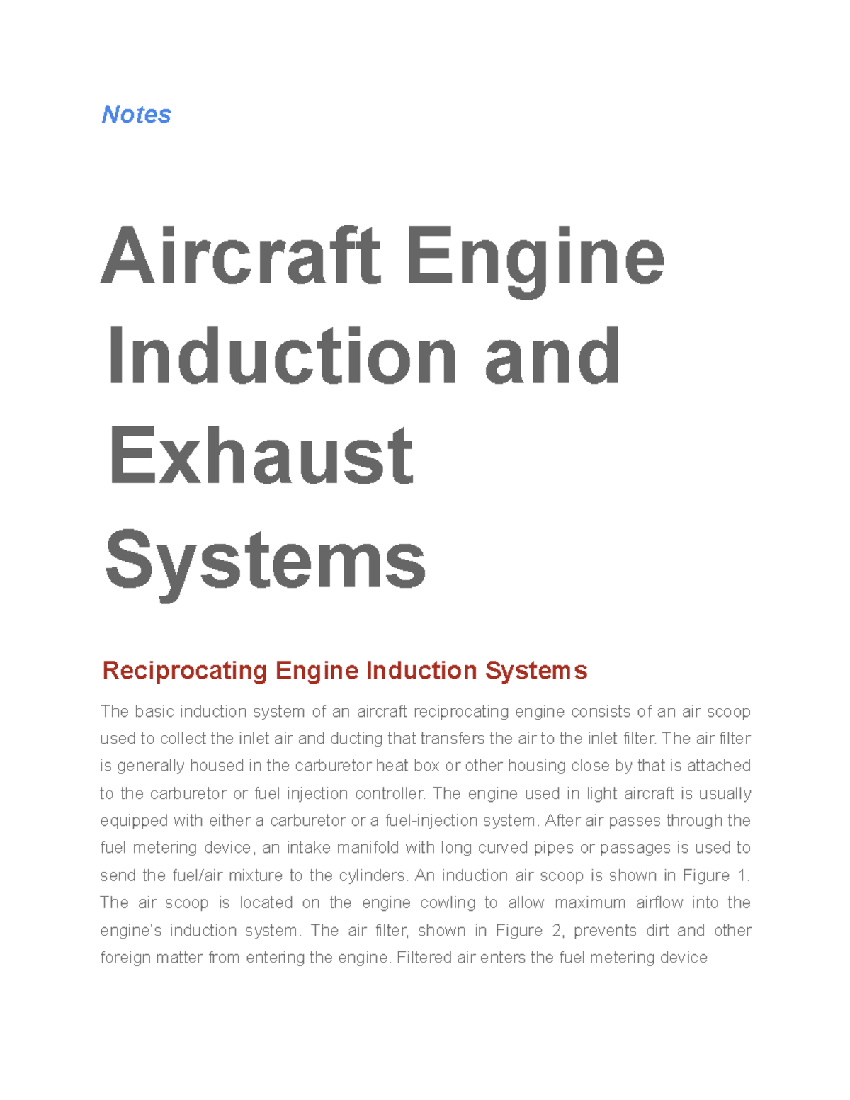 115 - NOTES - Notes Aircraft Engine Induction and Exhaust Systems ...