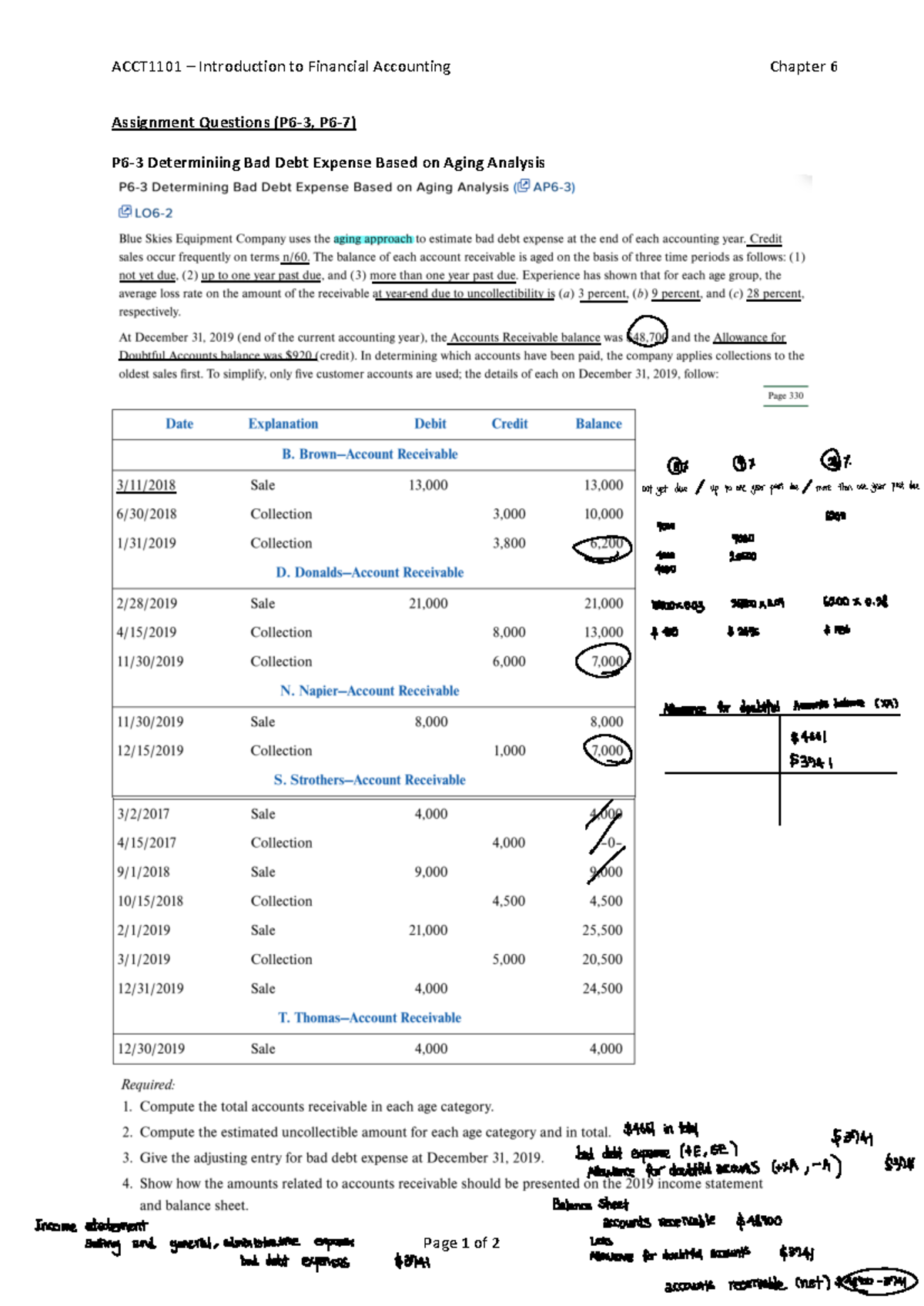 Ch.6 assignment questions - ACCT1101 – Introduction to Financial ...